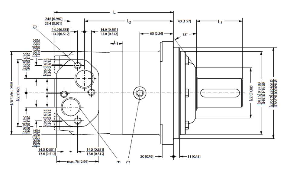 Danfoss OMV SAEC 4Bolt 16T Spline Shaft 1 inch BSP Ports. Hydraulic ...